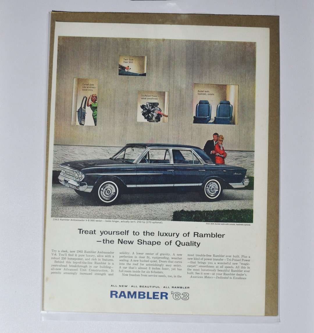 Large Car Ad 1963 AMC Rambler Ambassador V-8 990 Sedan (american Motors ...