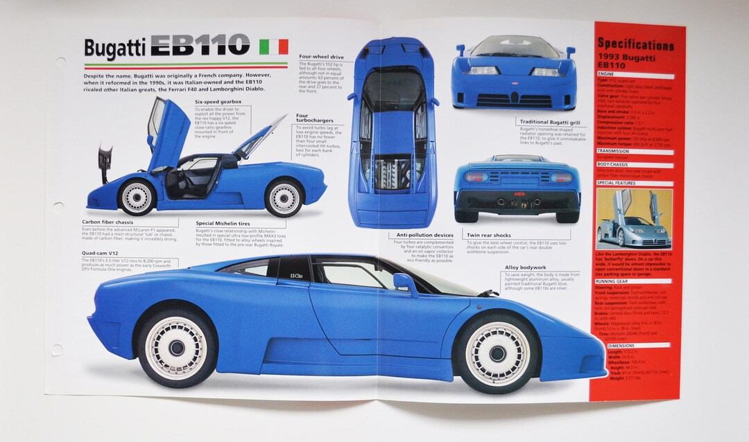 Spec Sheet Bugatti EB110 (1992-1995) (car Photo Stat Info Specs ...