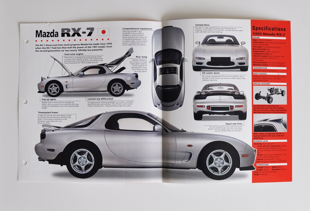 Spec Sheet Mazda RX-7 1991-1997 motor Car Photo Stat Info Specs ...