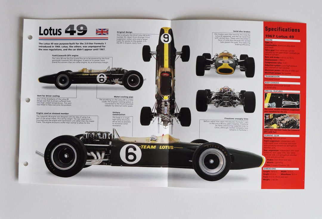 Spec Sheet Lotus 49 (1967-1970) (car Photo Stat Info Specs Brochure ...