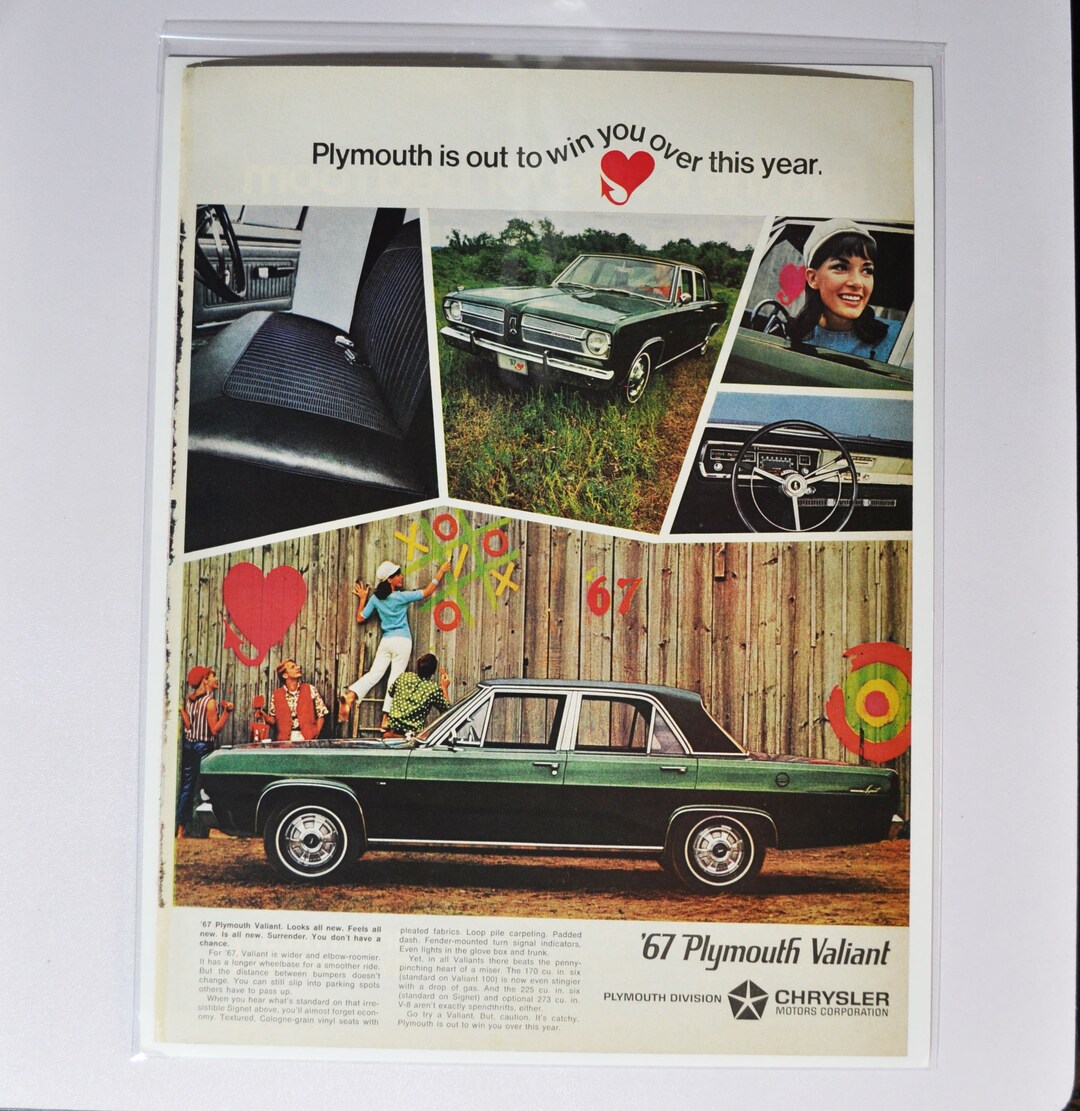 Large Car Ad 1967 Plymouth Valiant (motor Company Chrysler Old Classic ...