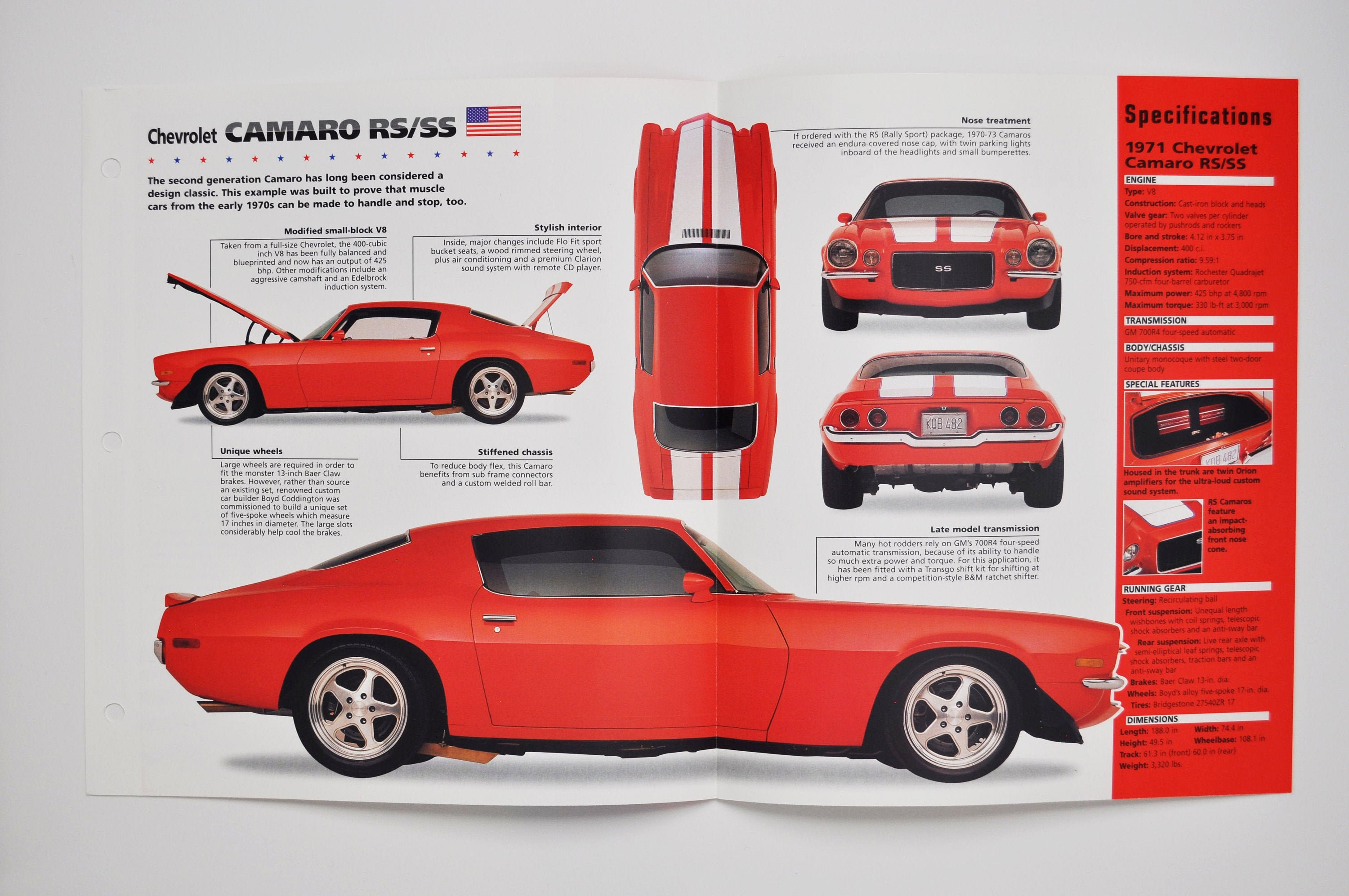 Spec Sheet Chevrolet Camaro RS/SS (1971) (car Photo Stat Info Specs ...