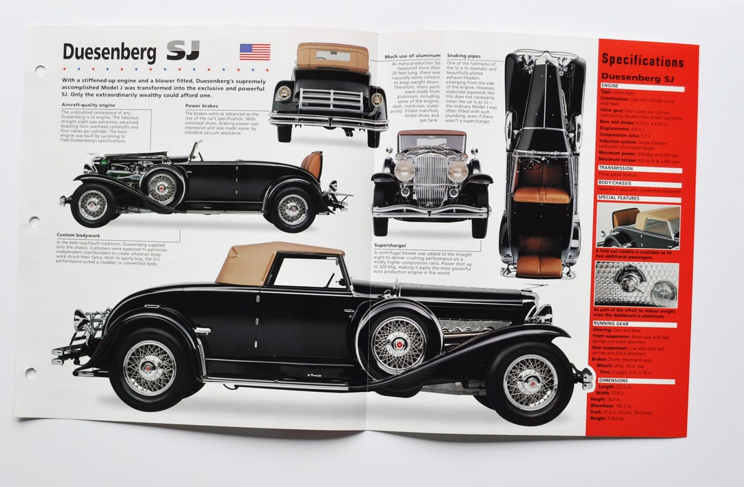 Spec Sheet Duesenberg SJ (1932-1937) (car Photo Stat Info Specs ...