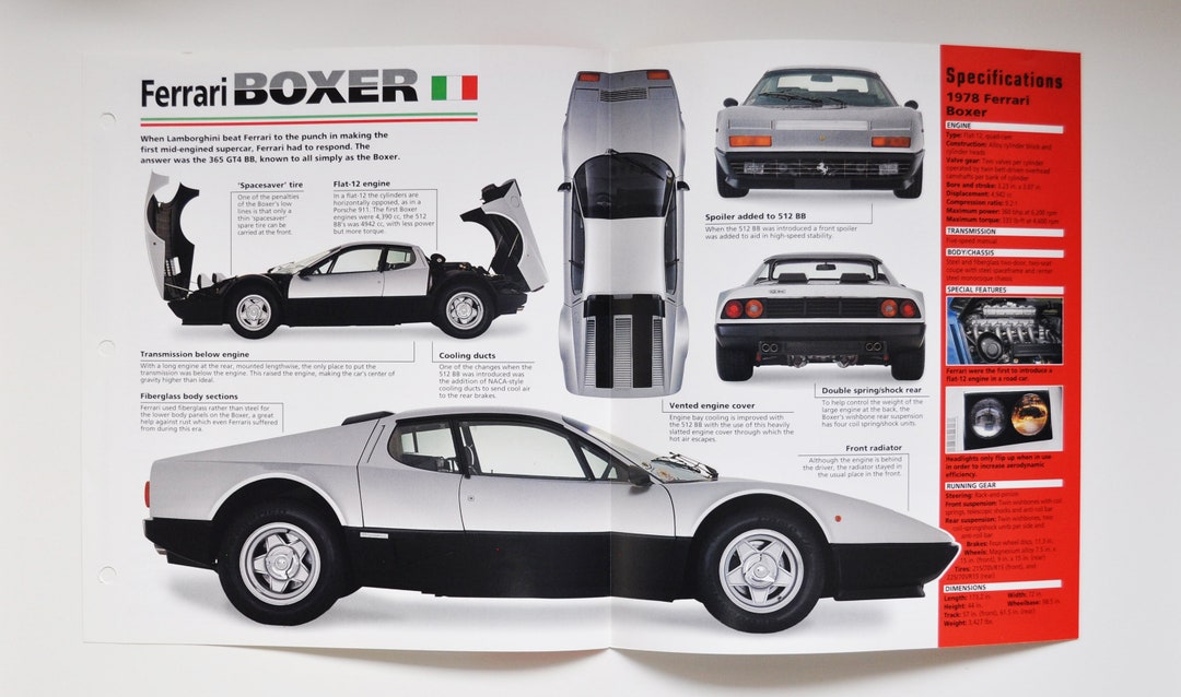 Spec Sheet Ferrari Boxer 1971-1984 car Photo Stat Info Specs Brochure ...