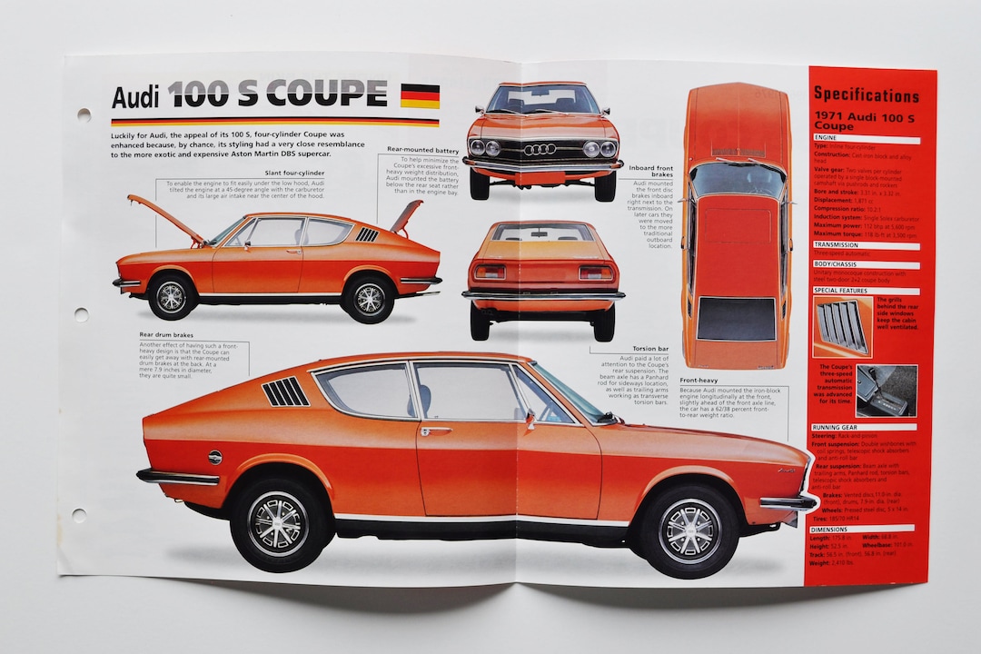 Spec Sheet Audi 100 S Coupe (1969-1976) (car Photo Stat Info Specs ...
