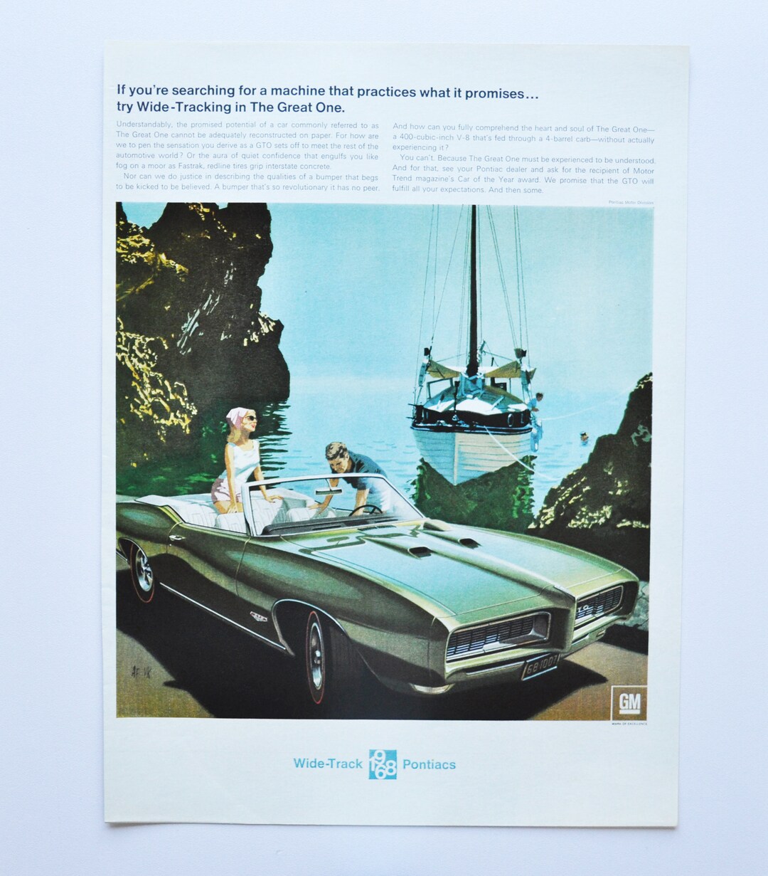 Large Car Ad 1968 Pontiac GTO (GM General Motors Company Classic Old ...
