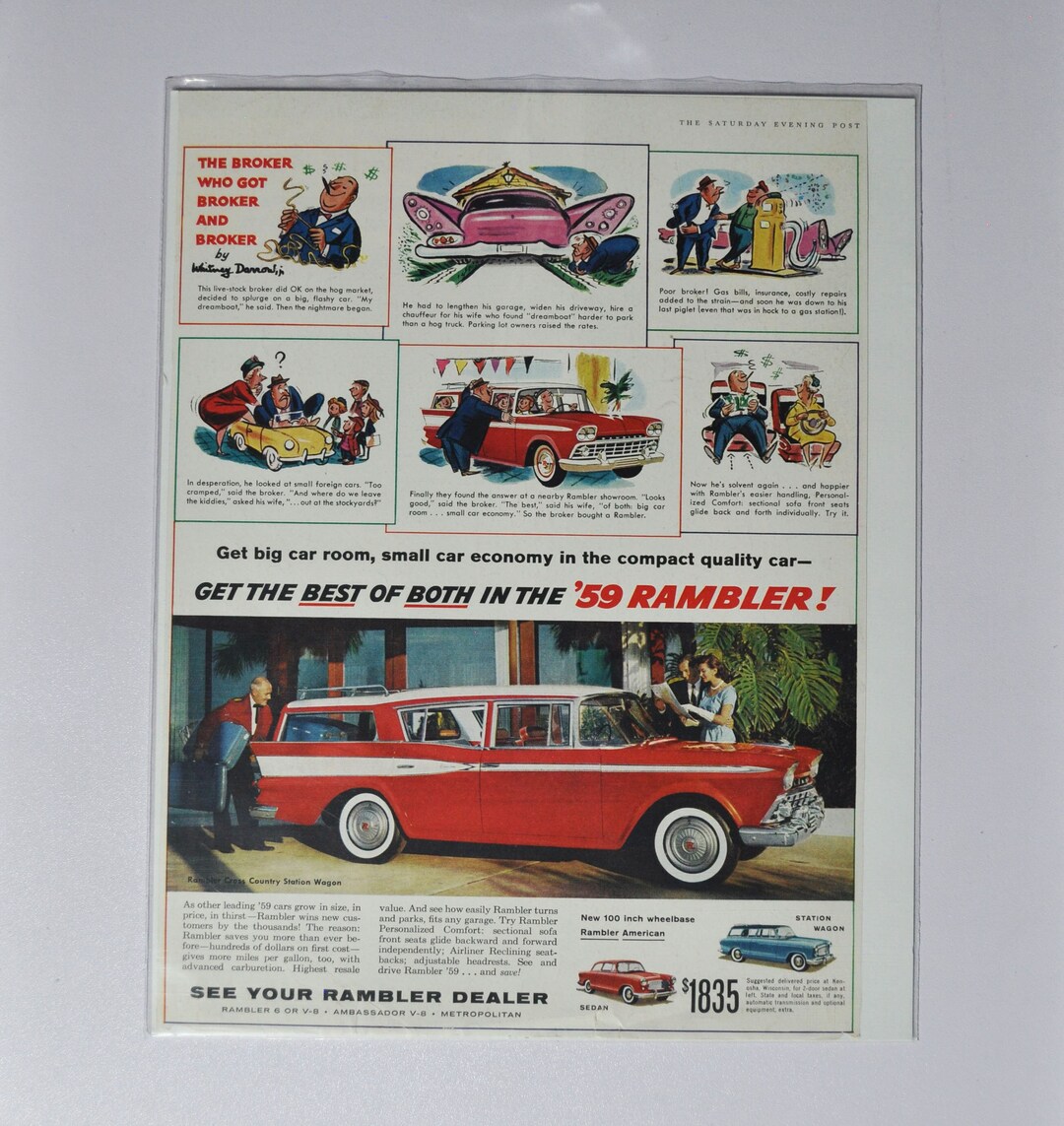 Large Car Ad 1959 AMC Rambler Cross Country Station Wagon american ...