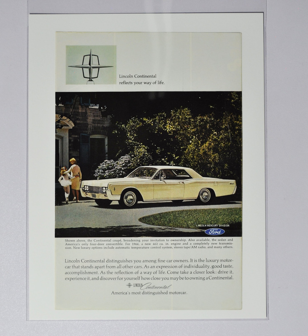 Car Ad 1966 Lincoln Continental Coupe (ford Motor Company Mercury ...