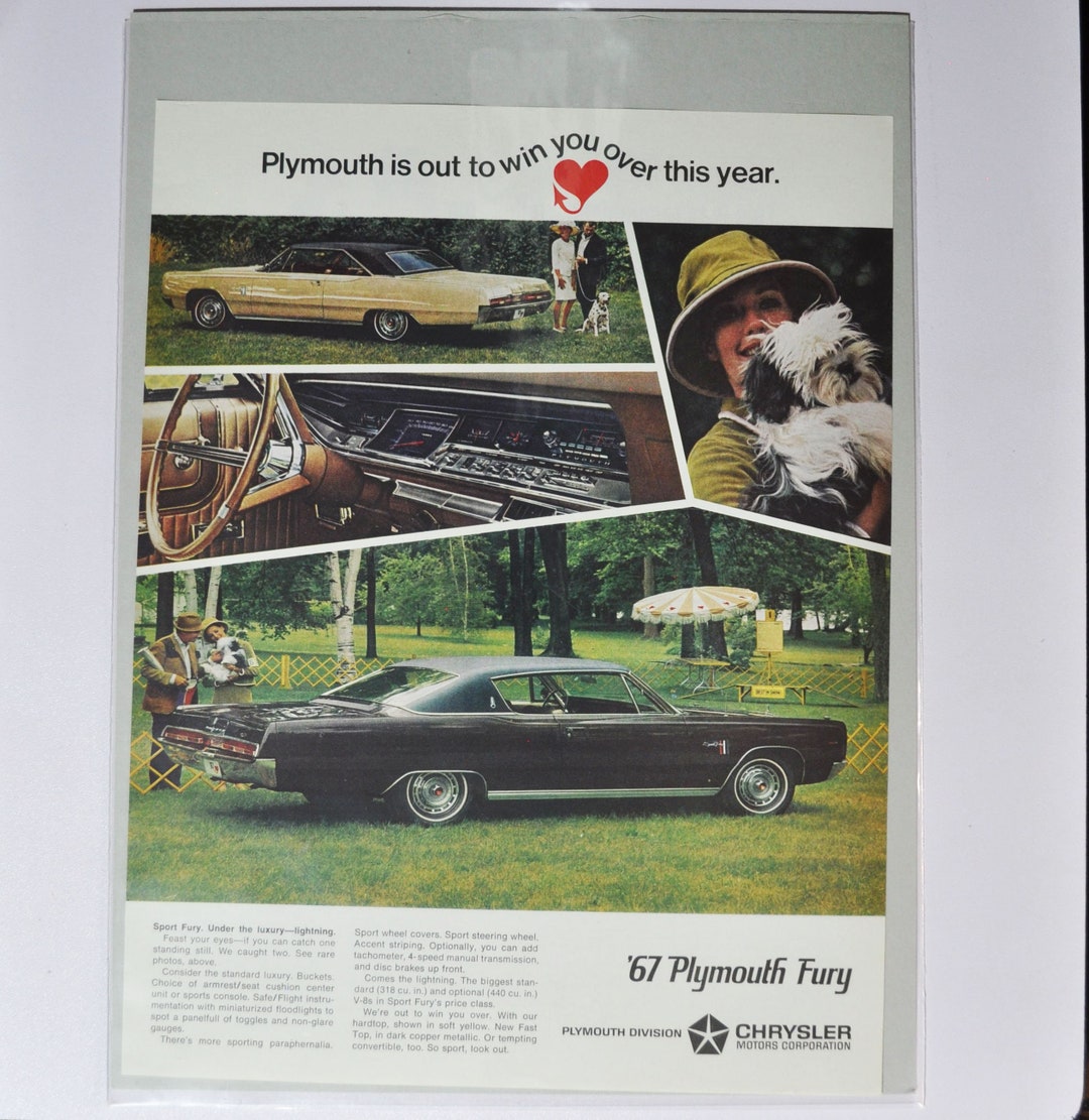Large Car Ad 1967 Plymouth Sport Fury (motor Company Chrysler Old ...