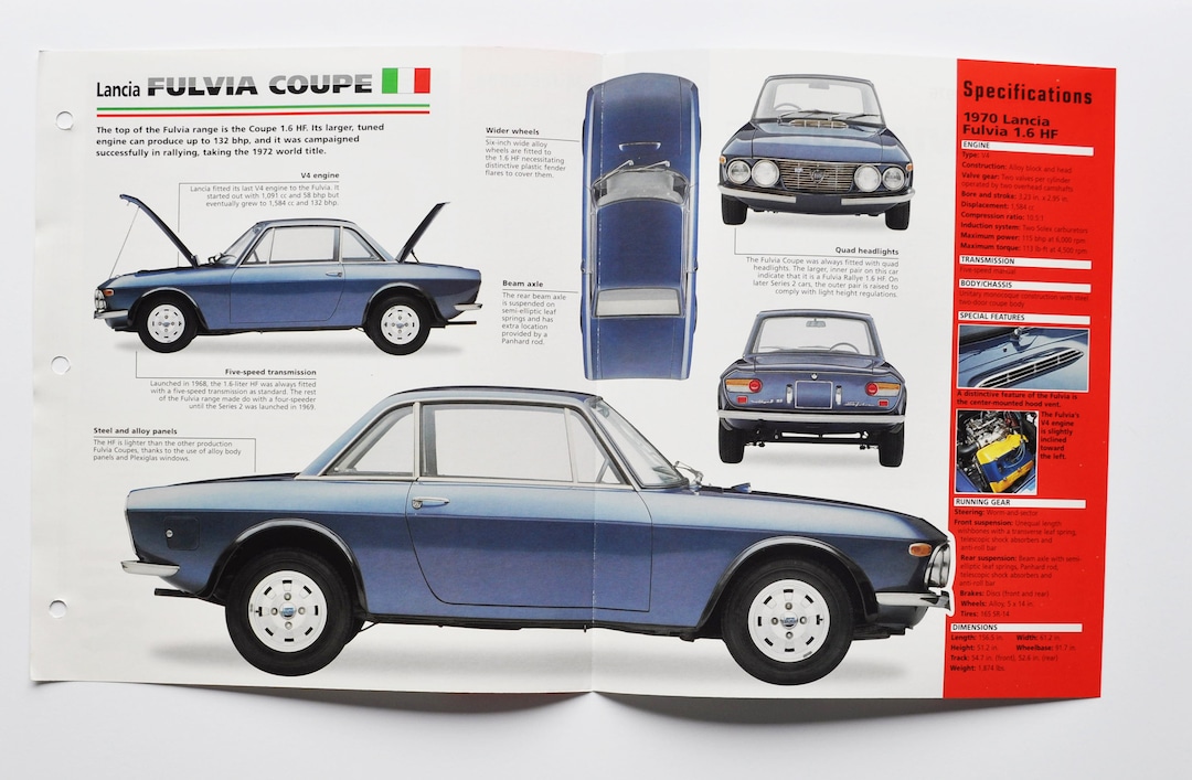 Spec Sheet Lancia Fulvia Coupe 1965-1976 car Photo Stat Info Specs ...