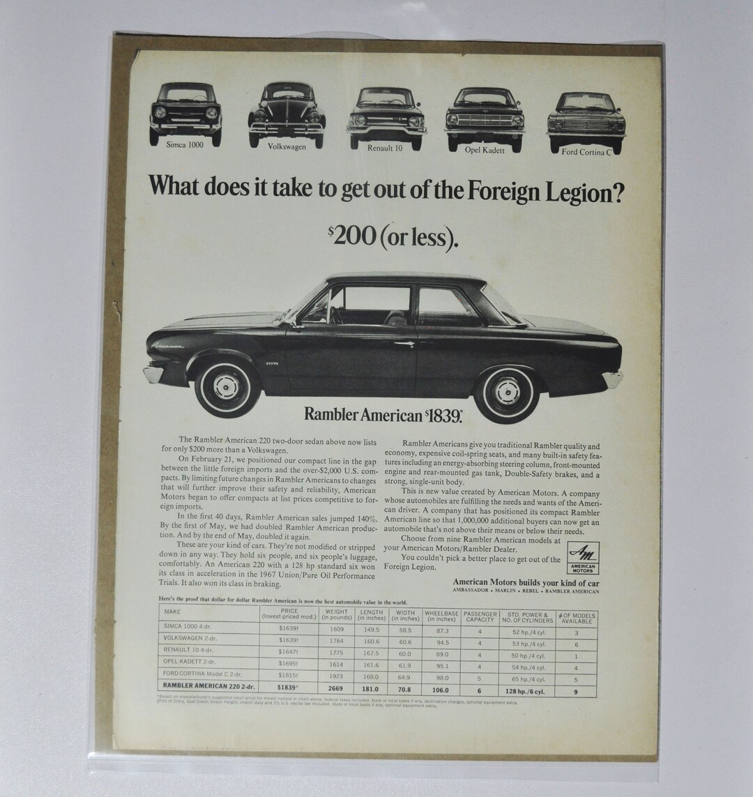 Large Car Ad 1967? AMC Rambler American 220 2-door (american Motors ...