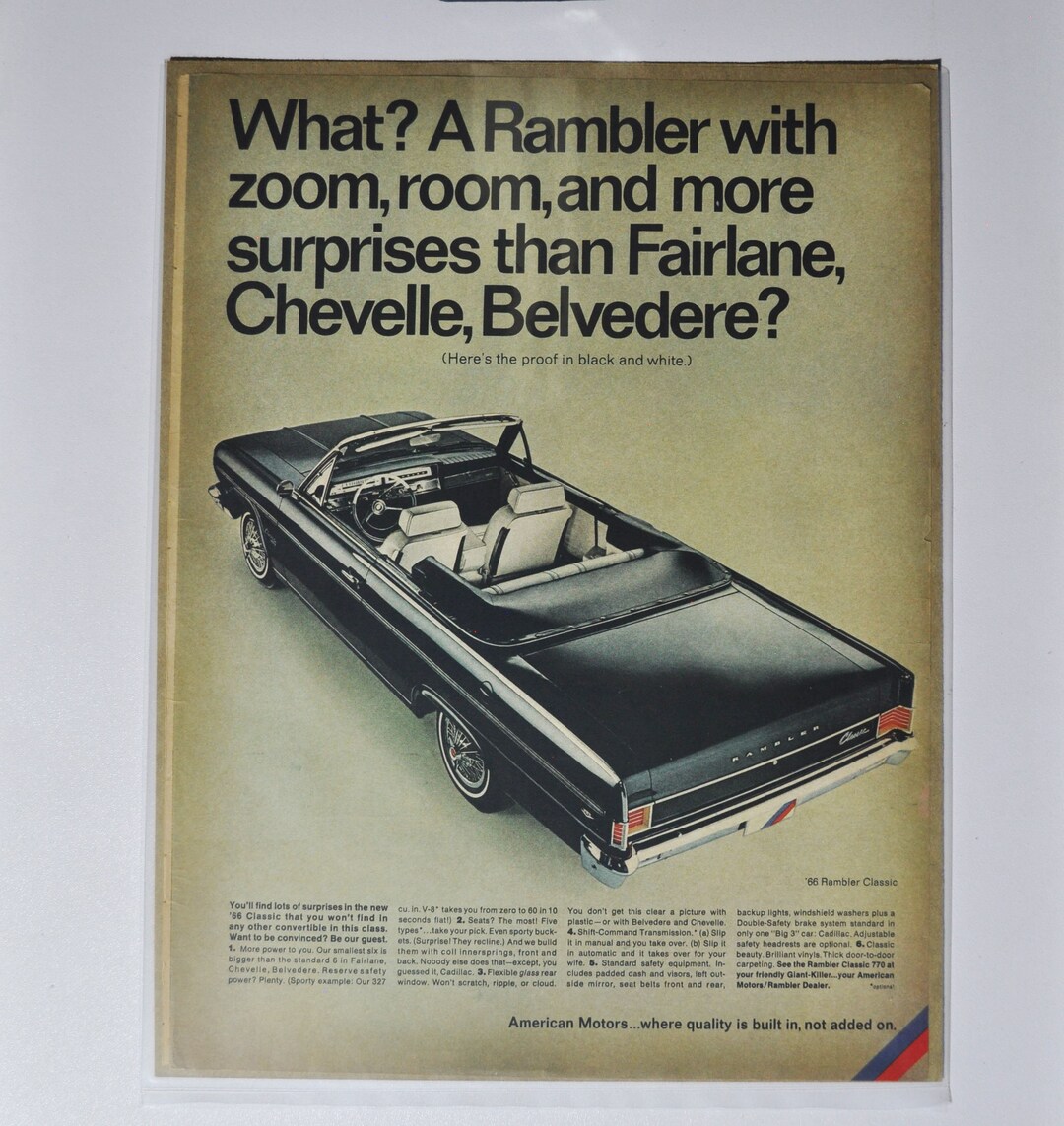Large Car Ad 1966 AMC Rambler Classic (american Motors Company Classic ...