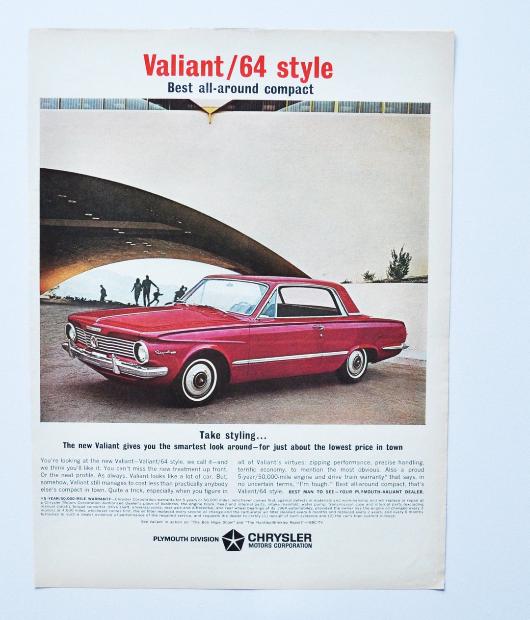 Large Car Ad 1964 Chrysler Valiant (motor Company Classic Old Photo ...