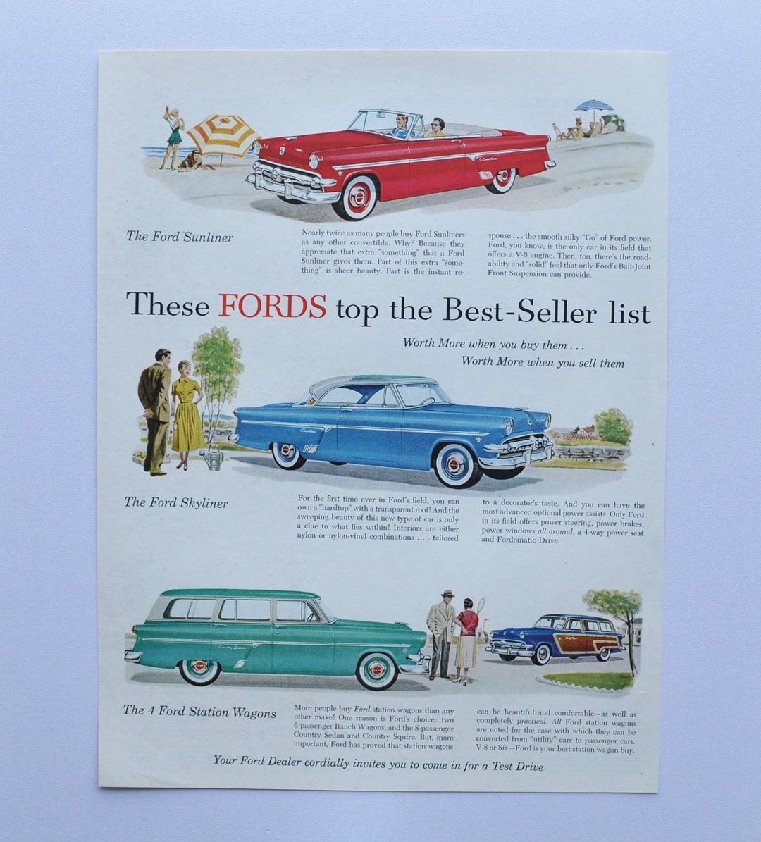 Large Car Ad 1954 Ford (motor Company Classic Old Photo Advertisement ...