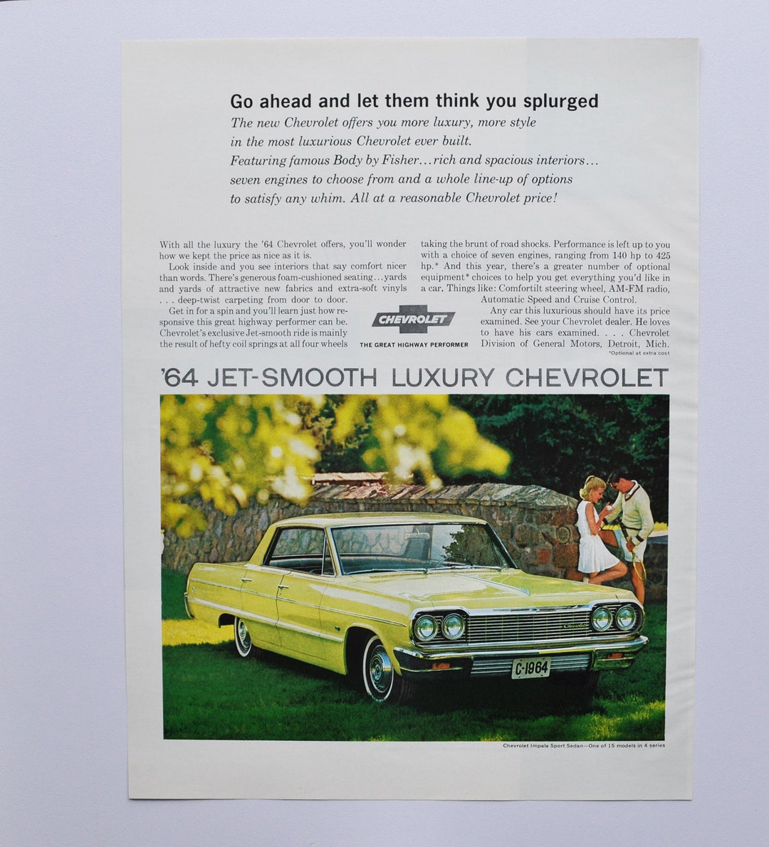 Large Car Ad 1964 Chevrolet Impala (GM General Motors Company Classic ...