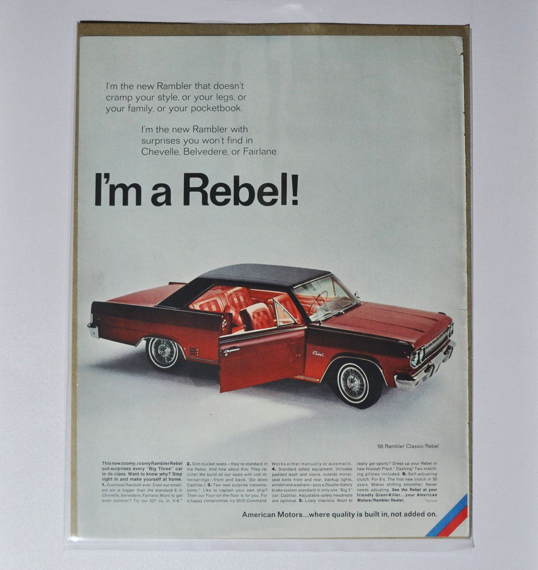 Large Car Ad 1966 AMC Rambler Classic Rebel (american Motors Company ...