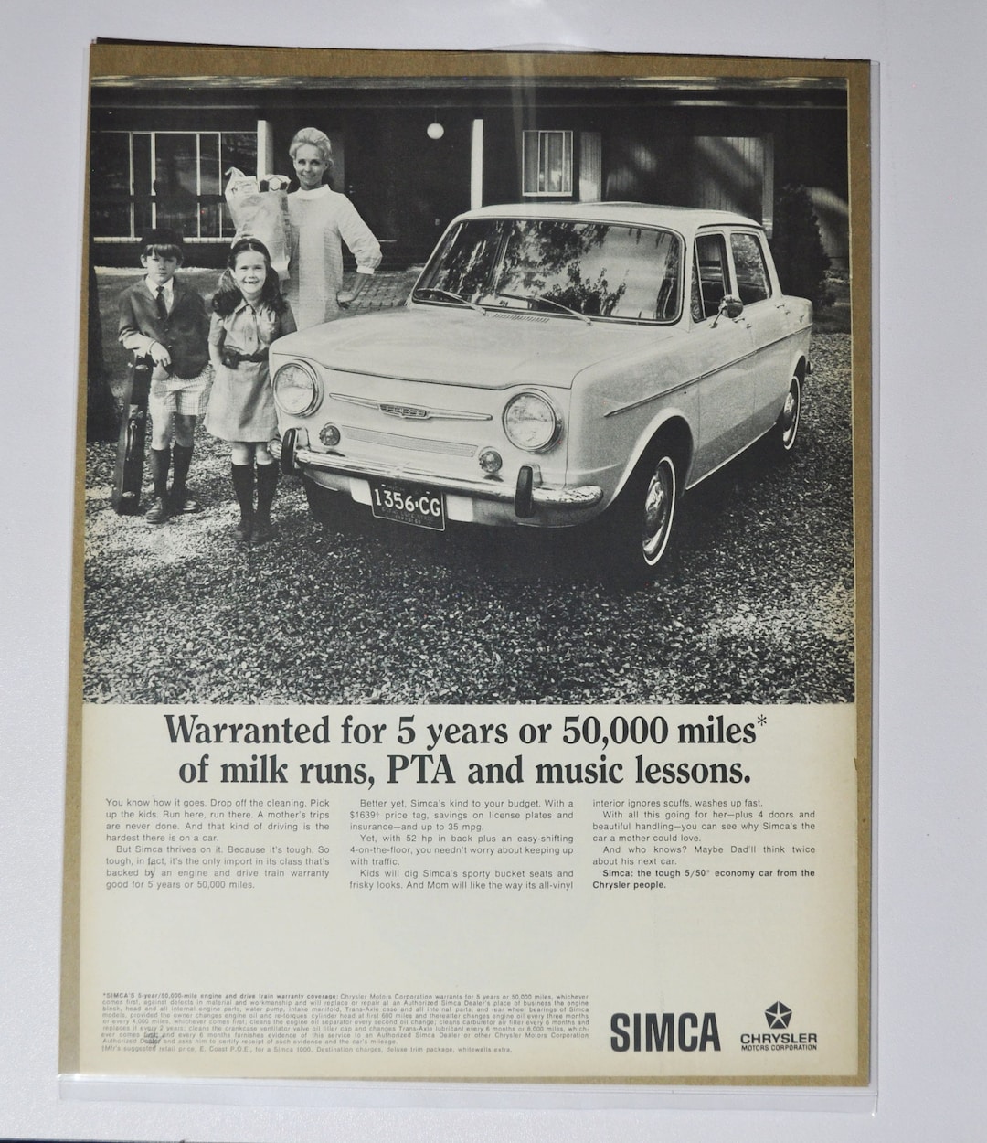 Large Car Ad 1960's Simca (motor Company Classic Old Photo ...