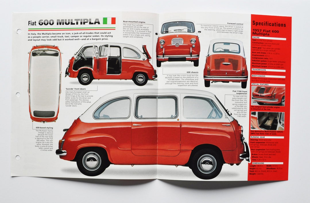 Spec Sheet Fiat 600 Multipla (1956-1966) (car Photo Stat Info Specs ...