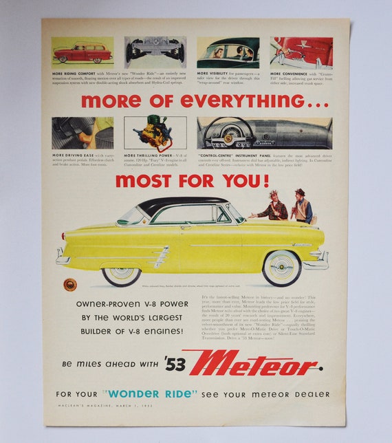 Large Car Ad 1953 Meteor motor company classic old photo | Etsy