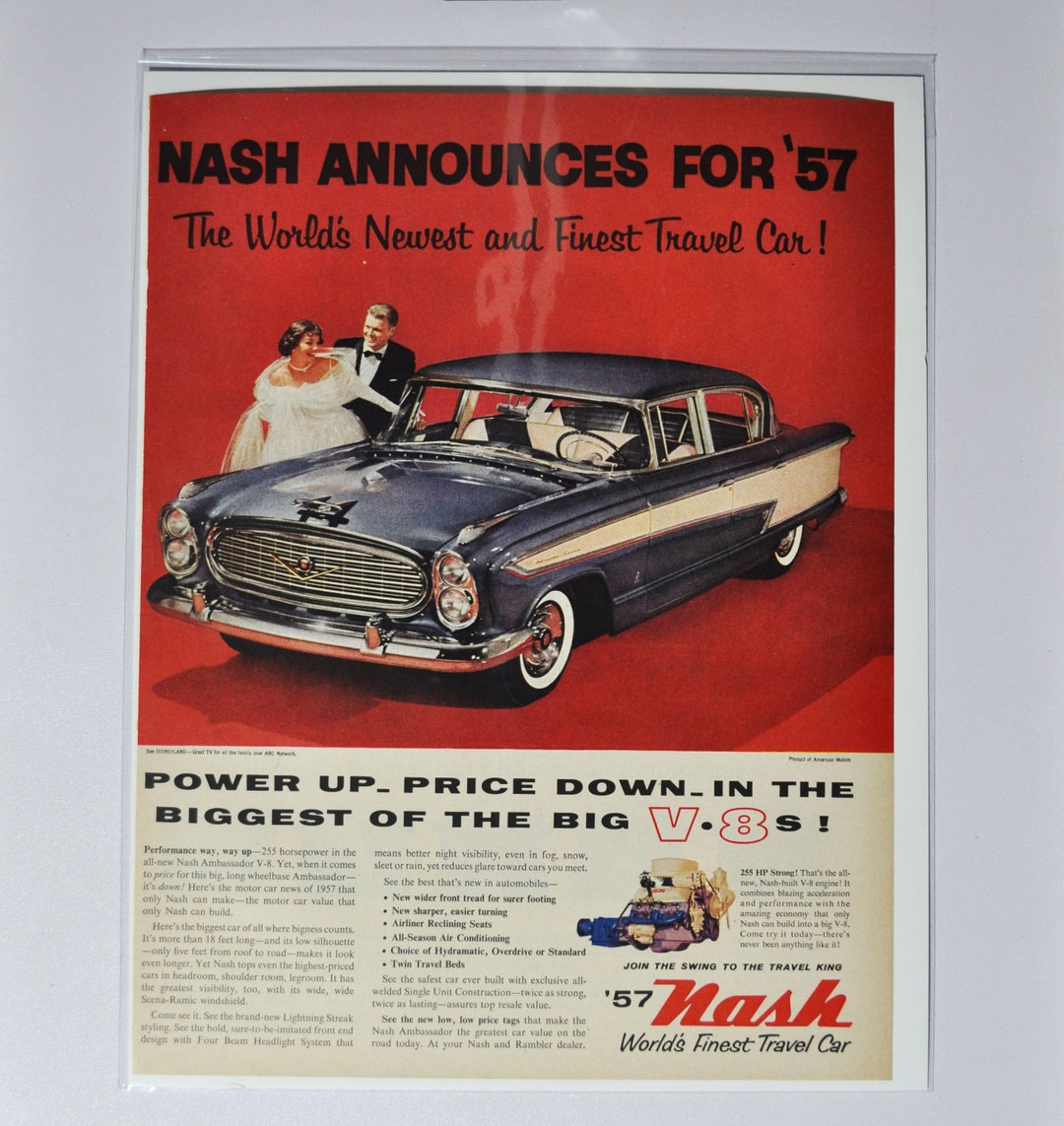 Large Car Ad 1957 Nash Ambassador V-8 (classic Old Photo Advertisement ...
