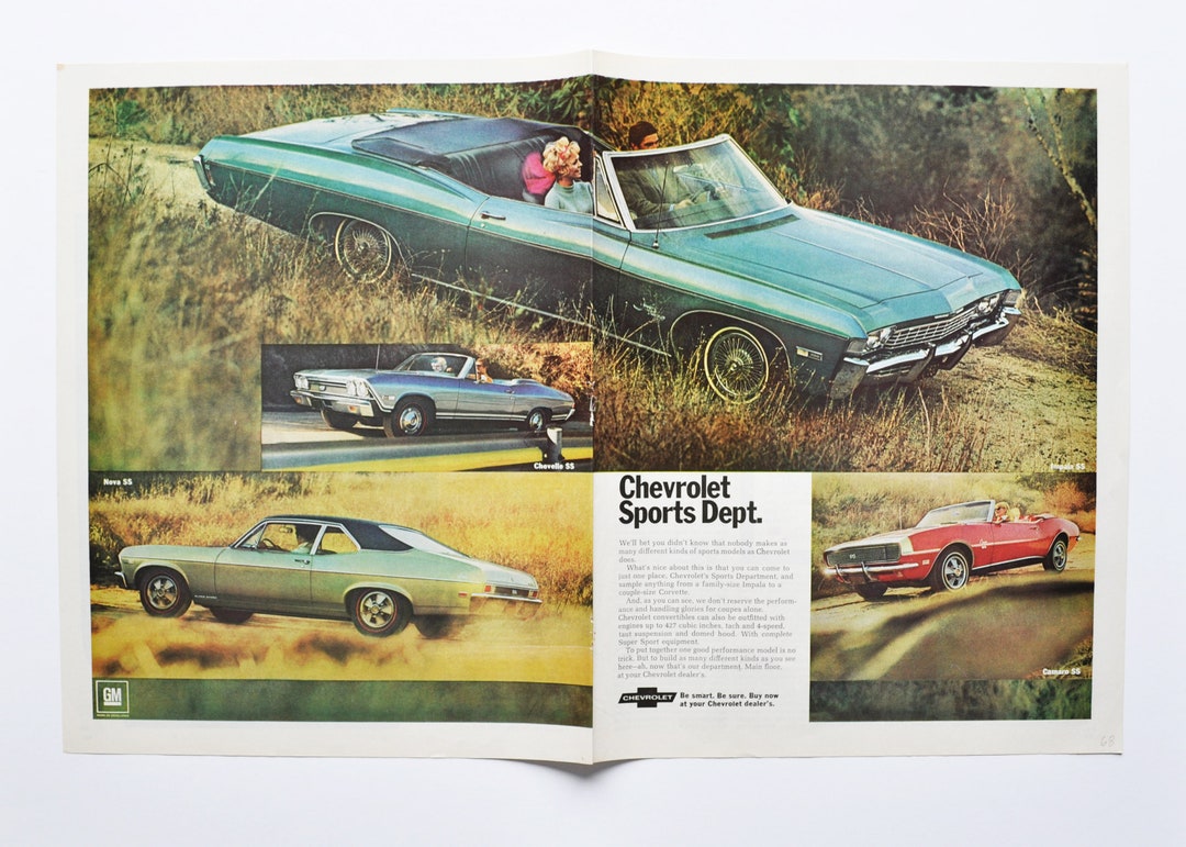 2-page Car Ad 1968 Chevrolet Impala SS (gm General Motor Company ...