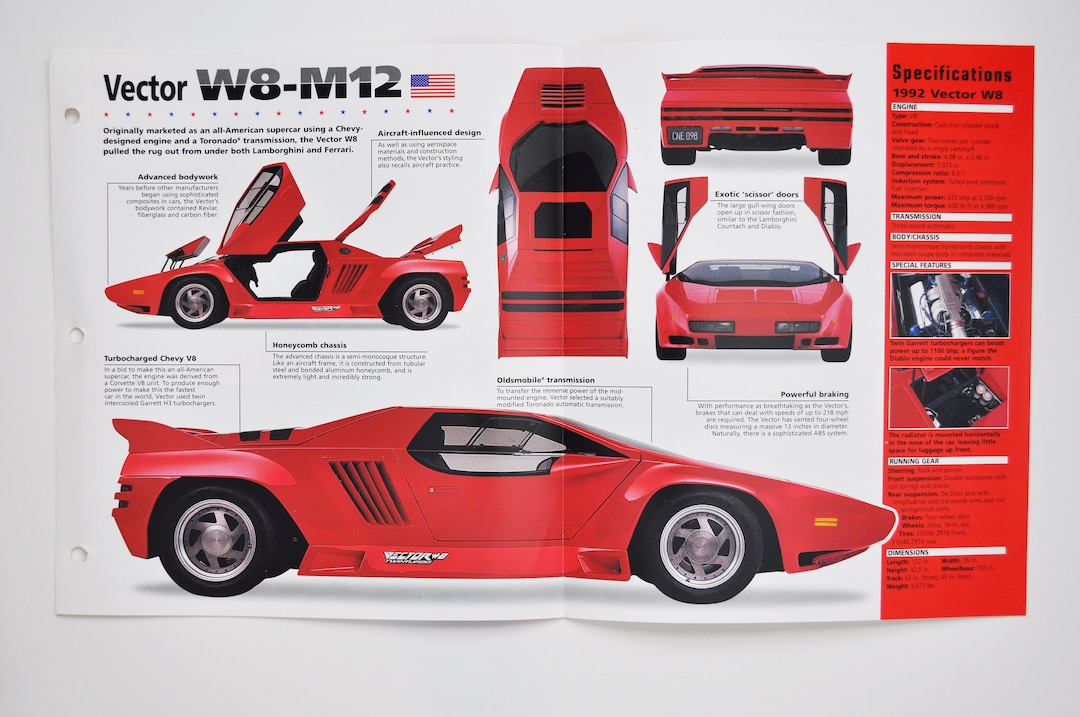 Spec Sheet Vector W8-M12 (car Photo Stat Info Specs Brochure Parts Ad ...