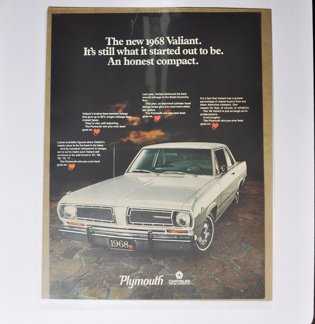 Large Car Ad 1968 Plymouth Valiant (motor Company Chrysler Old Classic ...