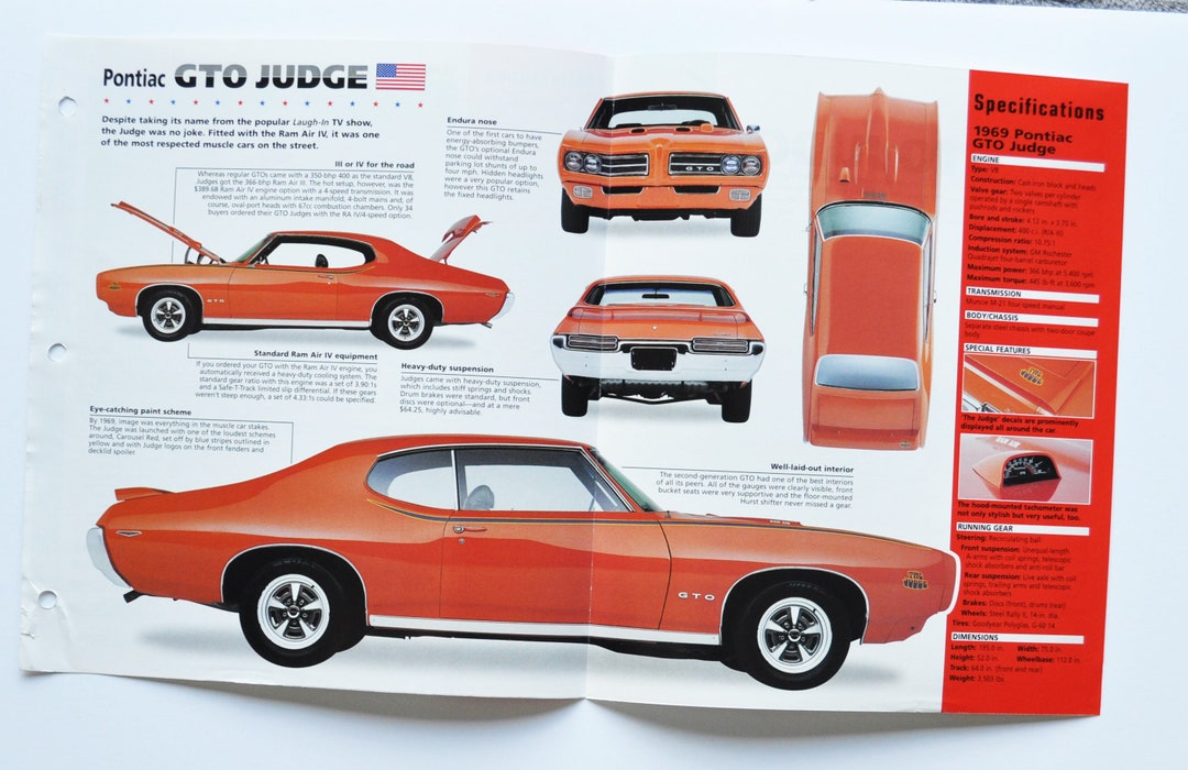 Spec Sheet Pontiac GTO Judge (1969) (car Photo Stat Info Print Specs ...