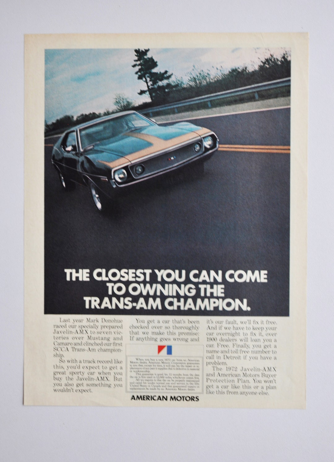 Car Ad 1972 AMC Javelin AMX Mark Donohue (motor Company Classic Old ...