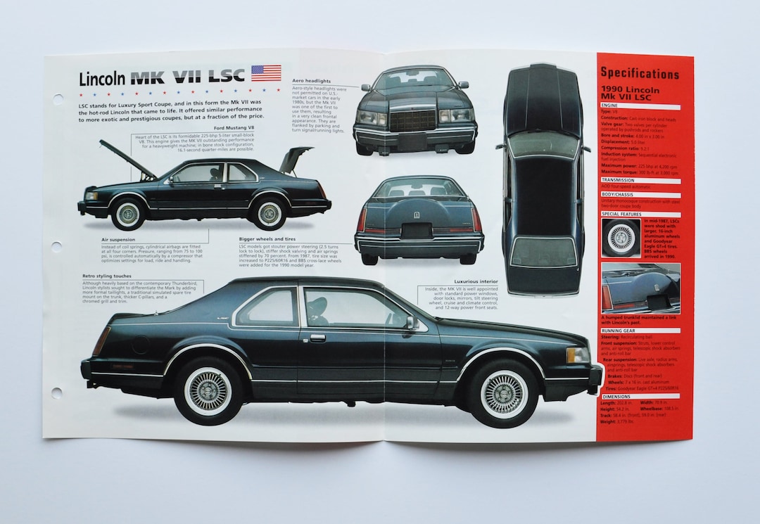 Spec Sheet Lincoln MK VII LSC (1984-1992) (car Photo Stat Info Specs ...