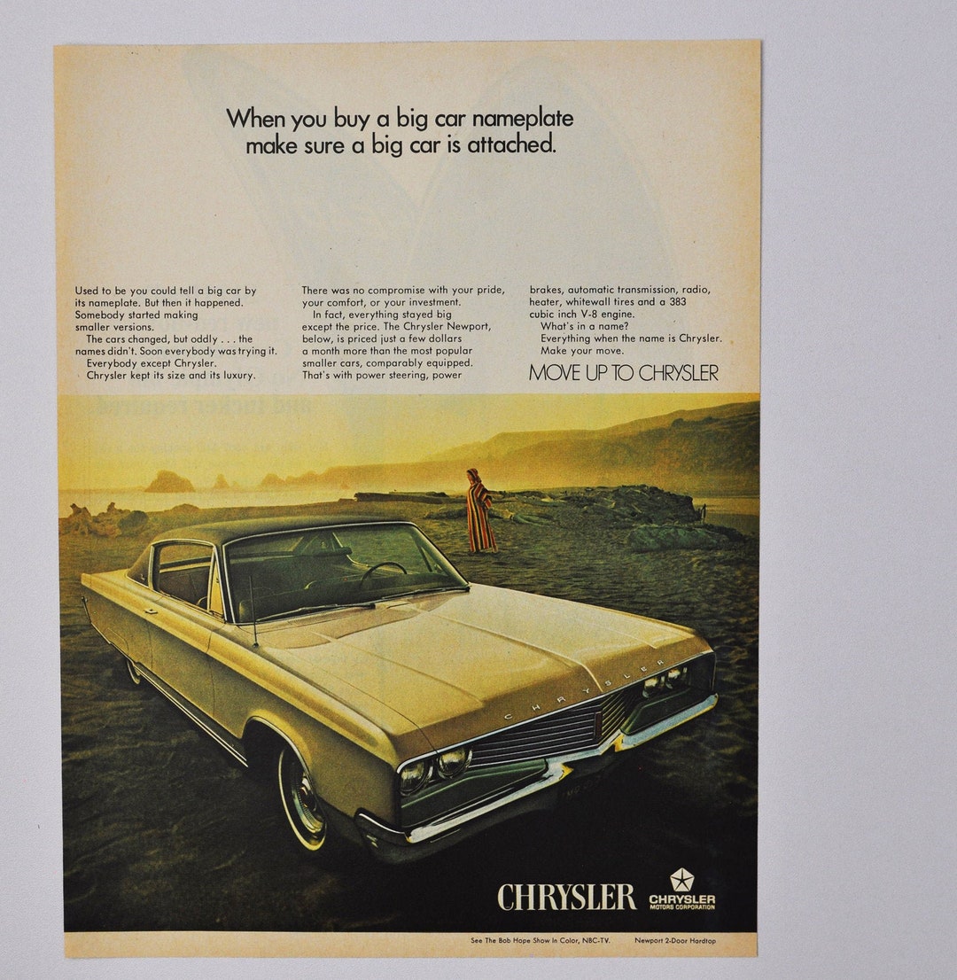 Chrysler Car Ad - Vintage Original (1968 Chrysler 300, Classic, Old ...
