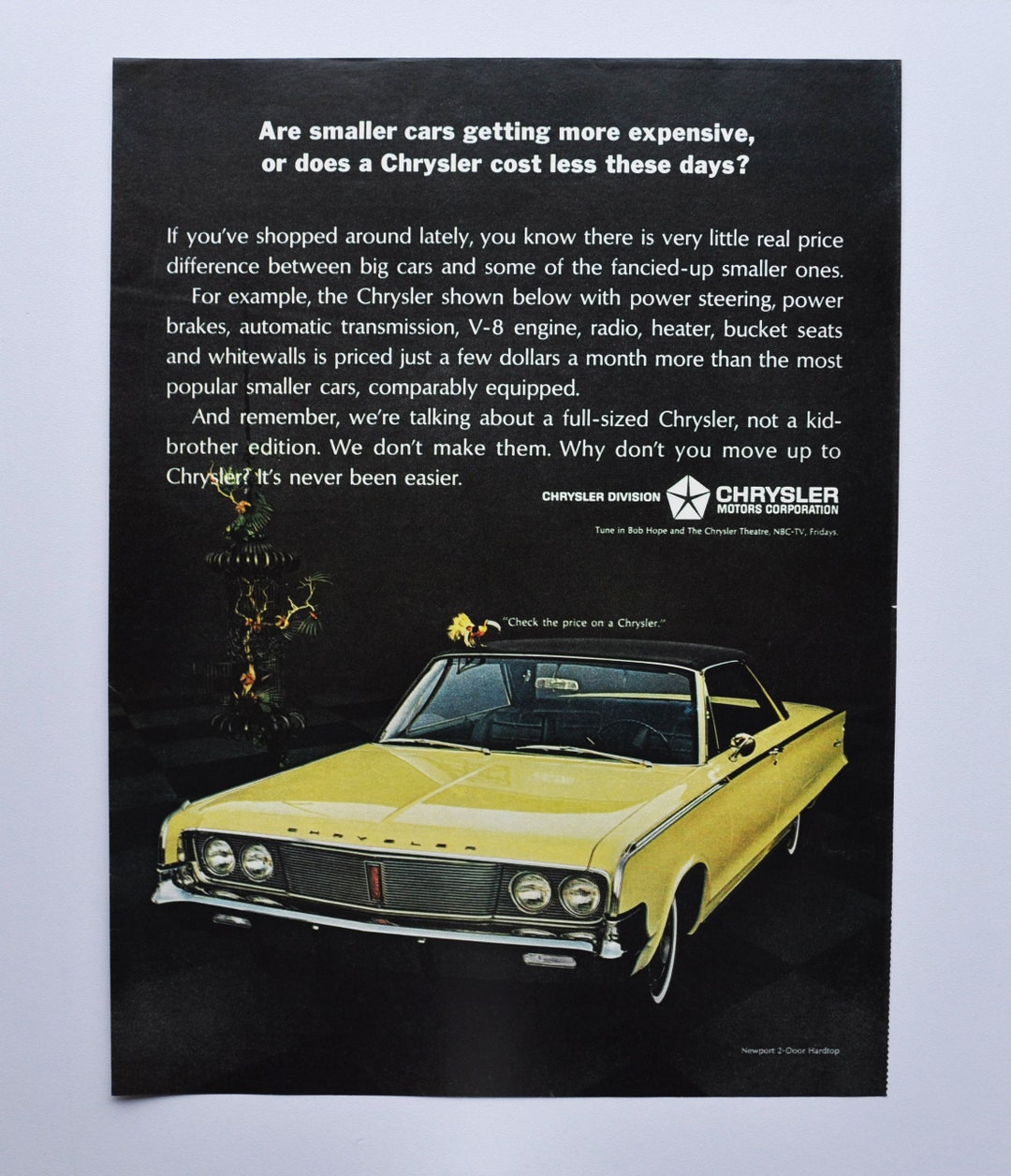 Large Car Ad 1965 Chrysler Newport Hardtop (motor Company Classic Old ...