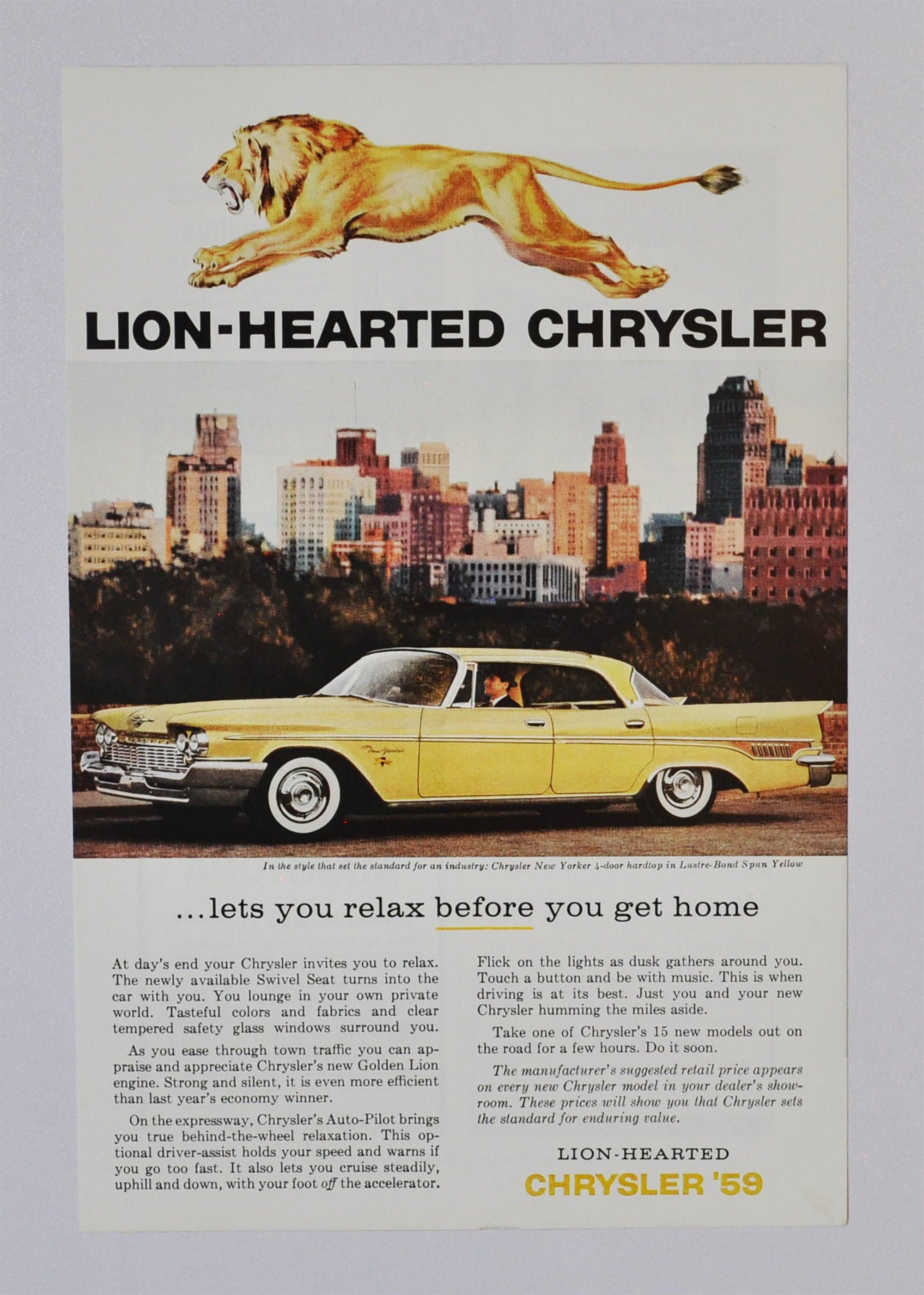 Chrysler Car Ad - Vintage Original (1959 Chrysler New Yorker, Classic ...