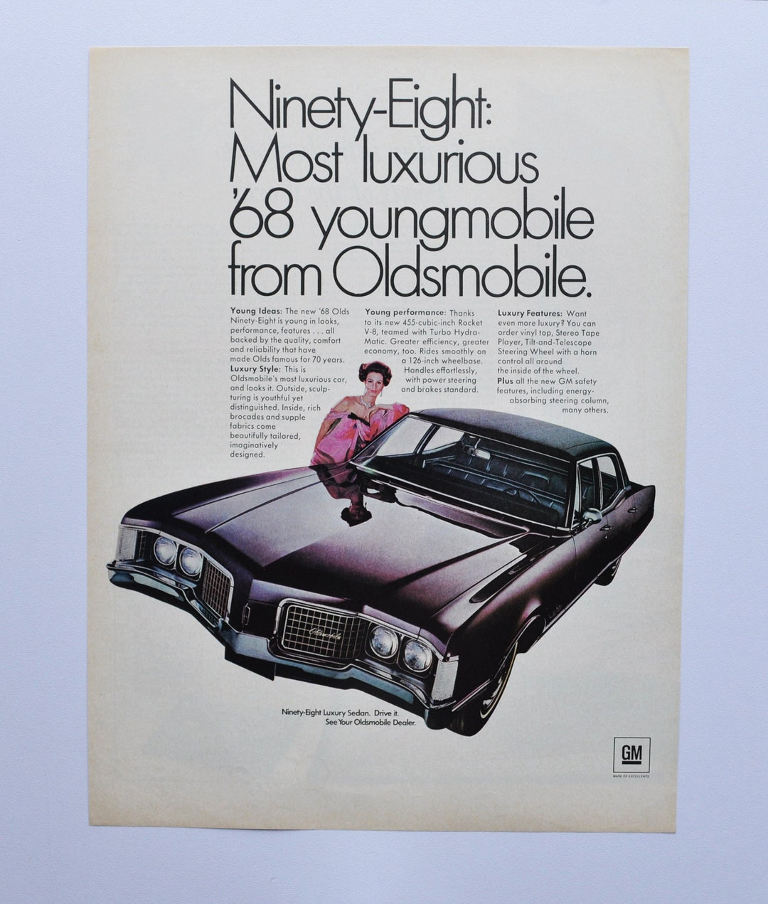 Large Car Ad 1968 Oldsmobile 98 (GM General Motors Company Classic Old ...