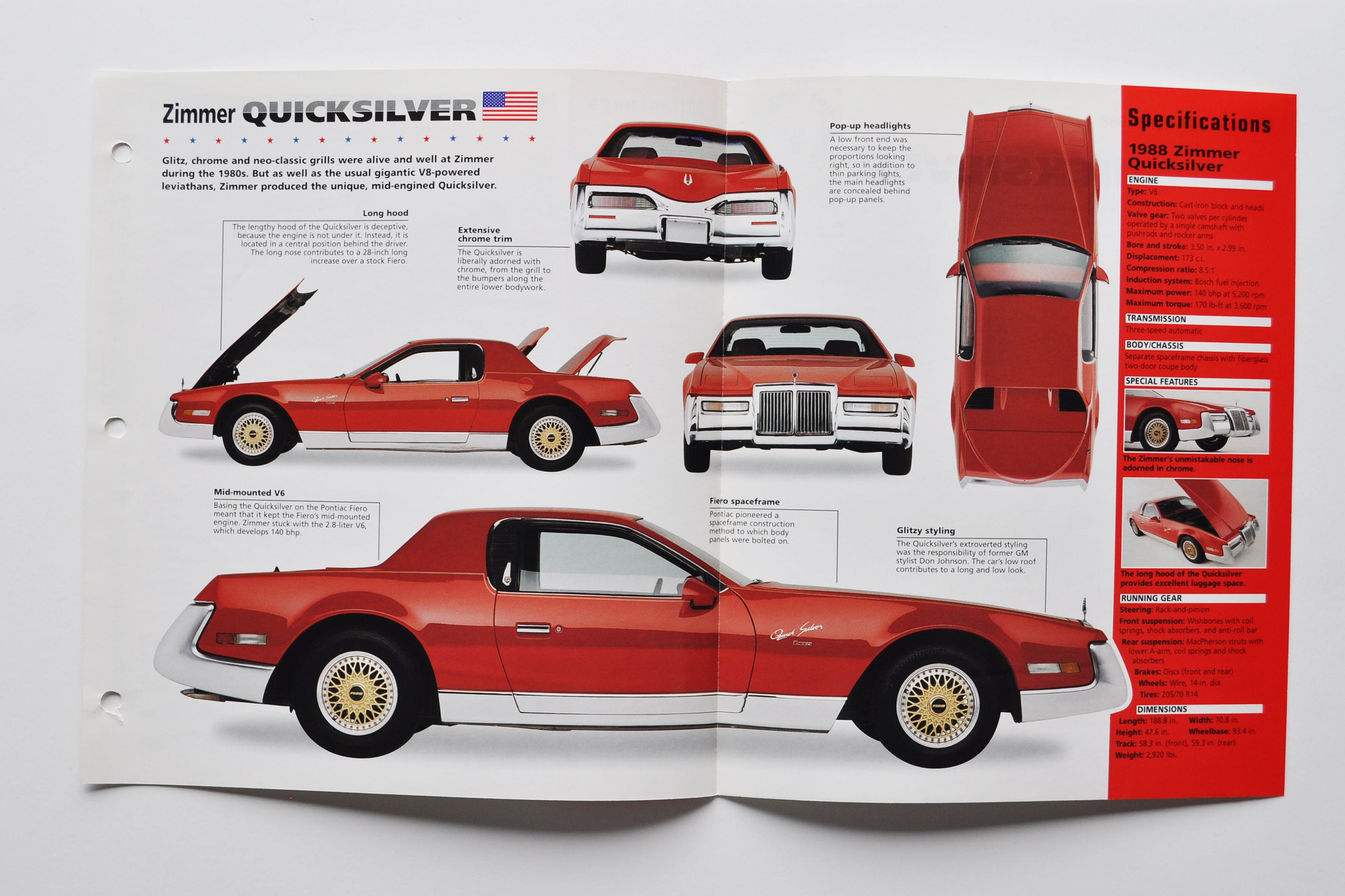 Spec Sheet Zimmer Quicksilver 1986-1988 car Photo Stat Info Specs ...