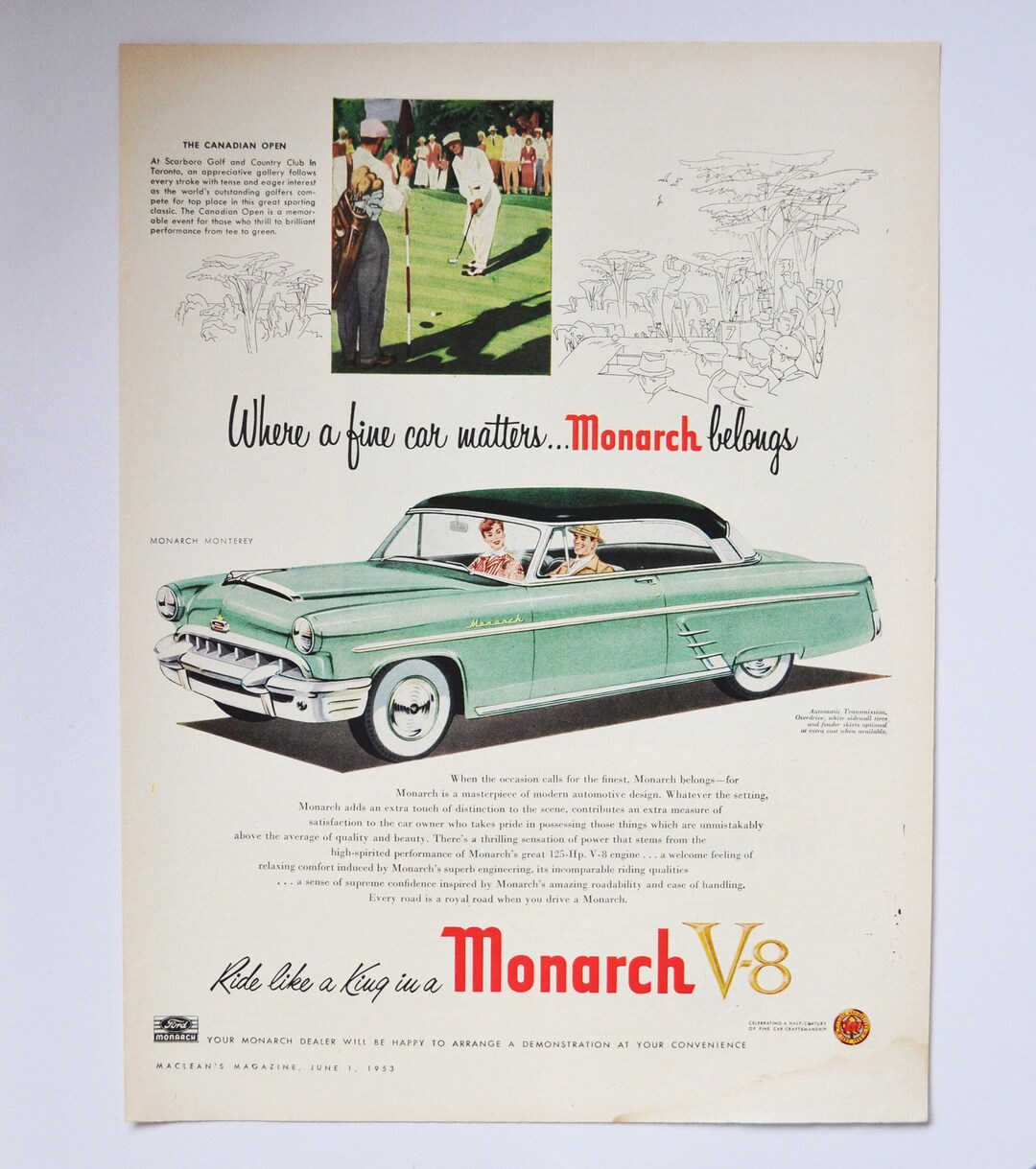 Large Car Ad 1953 Ford Monarch Monterey (motor Company Classic Old ...