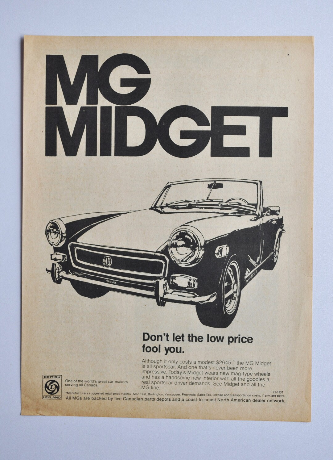 Car Ad 1971 MG Midget (motor Company Classic Old Photo Advertisement ...