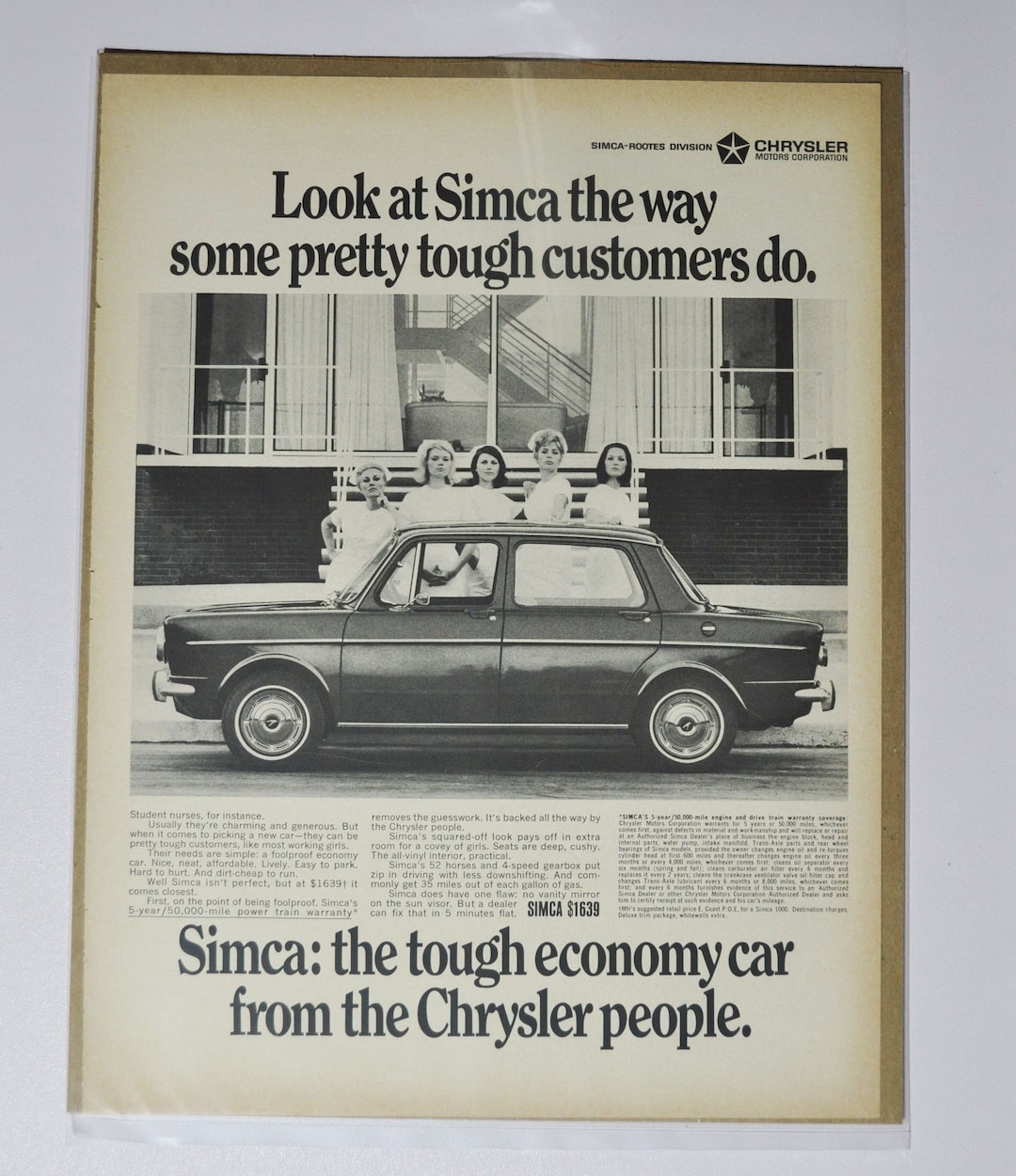 Large Car Ad 1960's Simca (motor Company Classic Old Photo ...