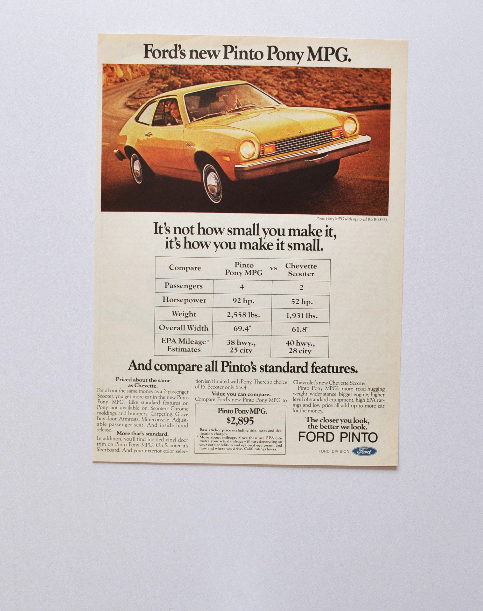 Car Ad 1970's Ford Pinto motor company classic old photo | Etsy