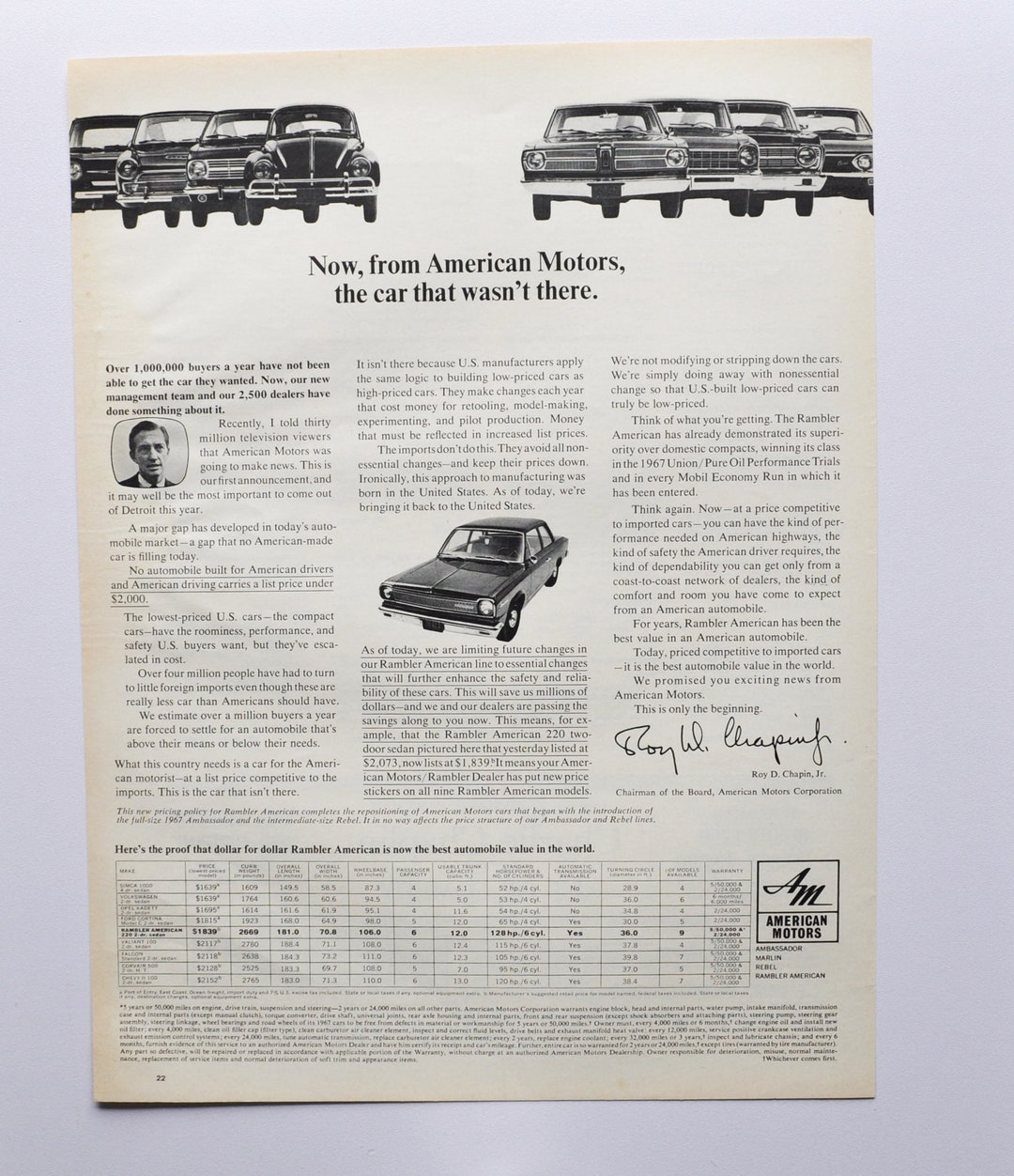 Large Car Ad 1967 American Motors (classic Old Photo Advertisement ...