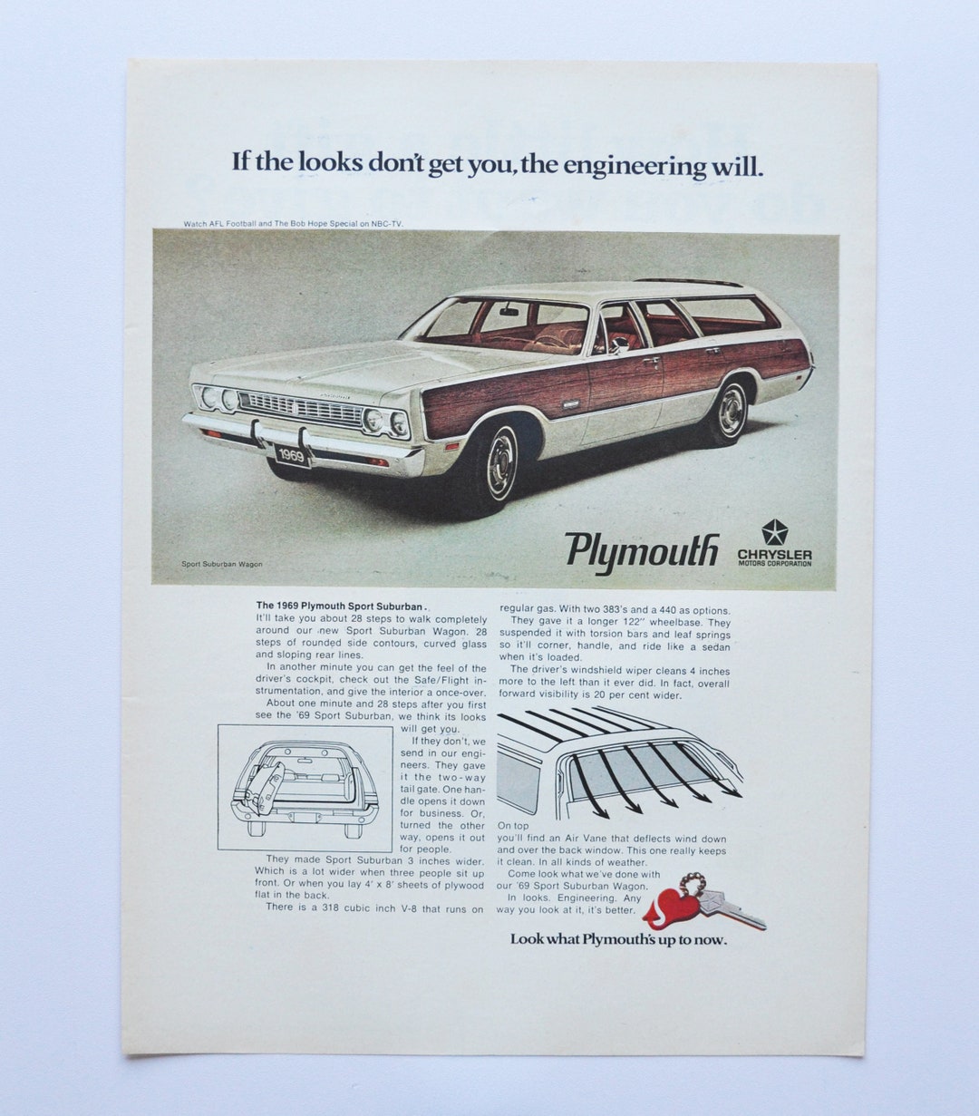 Large Car Ad 1969 Plymouth Sport Suburban Wagon (motor Company Chrysler ...