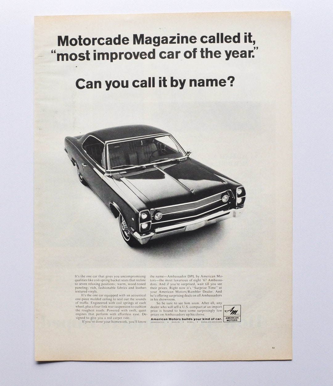 Large Car Ad 1967 American Motors Ambassador DPL (classic Old Photo ...
