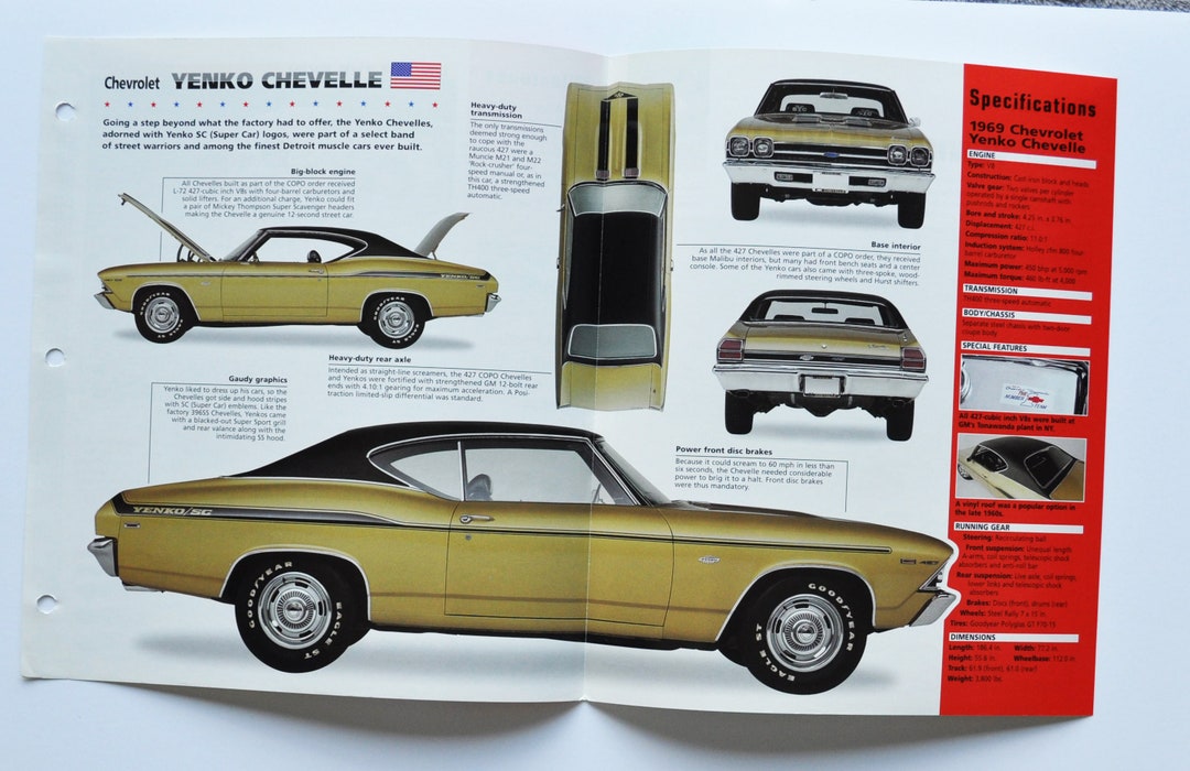Spec Sheet Chevrolet Yenko Chevelle (1969) (car Photo Stat Info Specs Brochure Part Ad Old Retro ...