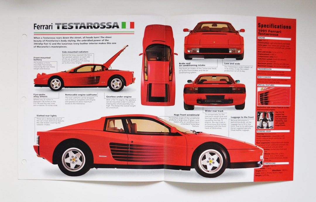 Spec Sheet Ferrari Testarossa (1984-1996) (car Photo Stat Info Specs ...