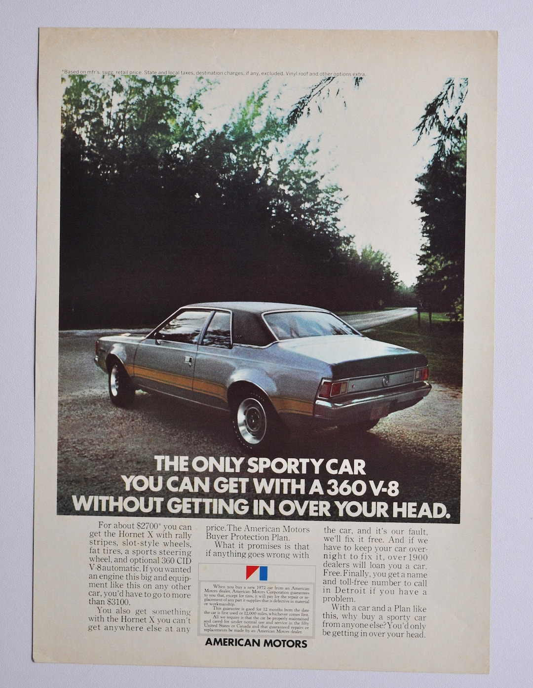 Car Ad 1972 AMC Hornet X (motor Company Classic Old Photo Advertisement ...