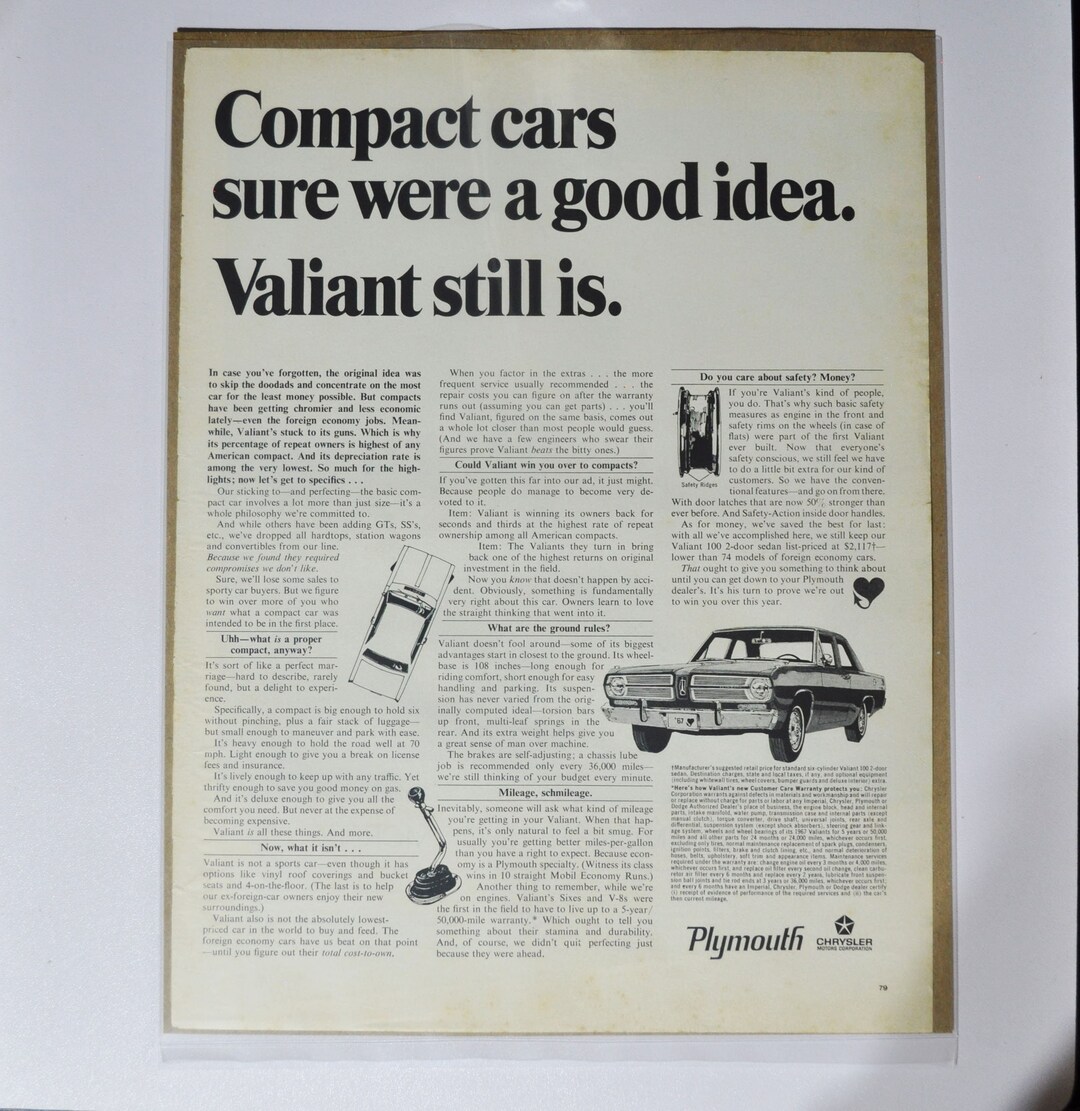 Large Car Ad Plymouth Valiant (motor Company Chrysler Old Classic Photo ...