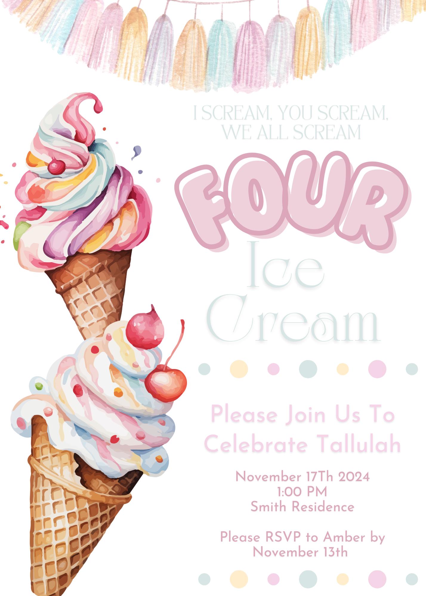 Ice Cream Birthday Invitation - Etsy