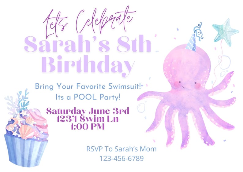 Editable Octopus Under the Sea Birthday Invitation - Etsy