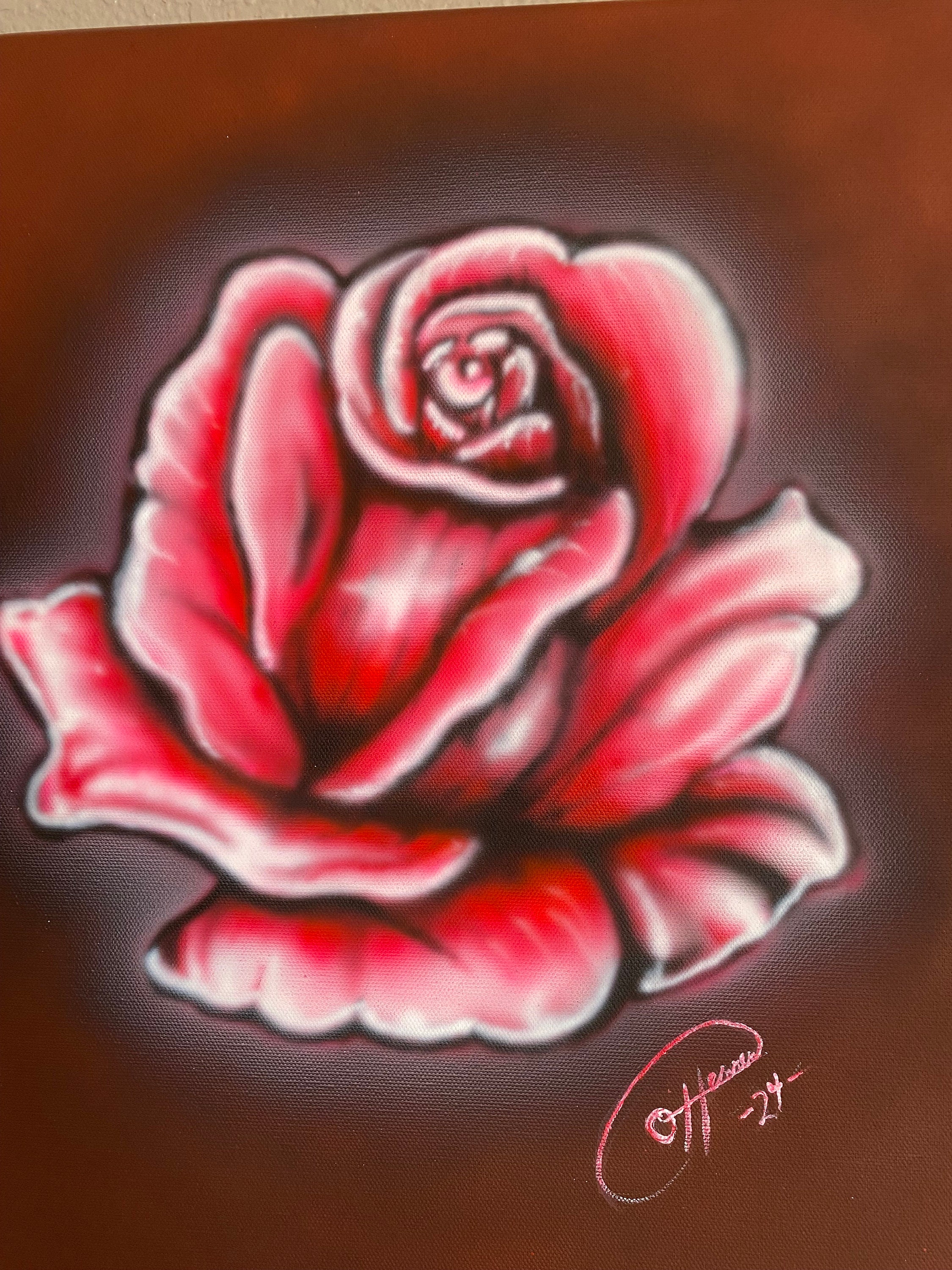 Original Airbrushed Painting of a Rose - Etsy