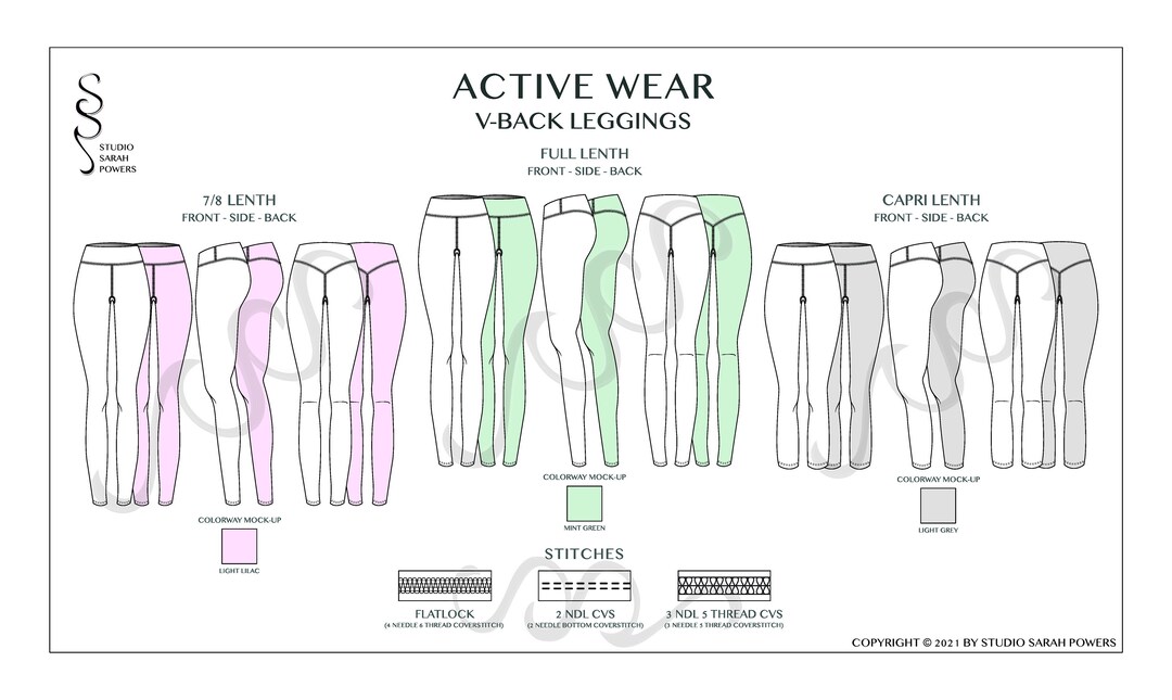ACTIVE WEAR Leggings - Fashion Design CAD - Technical Vector Flat ...